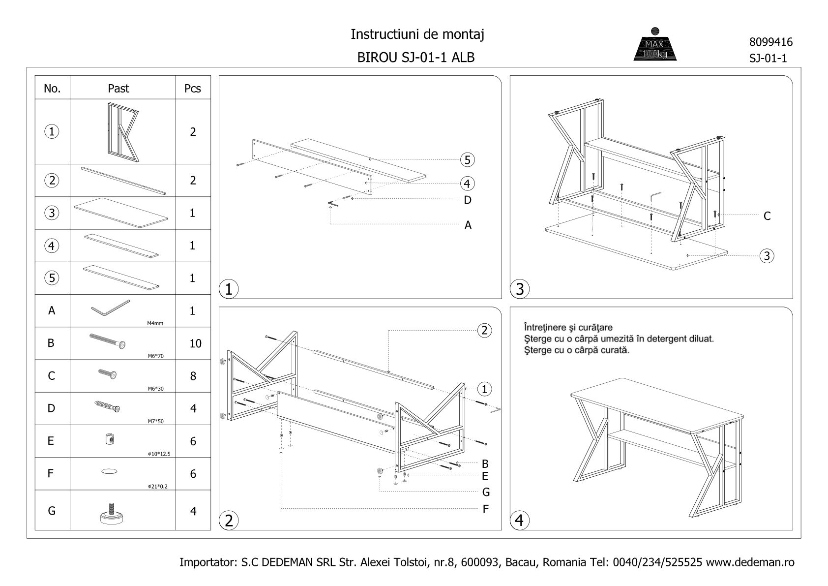 Dedeman - Birou cu raft Fun SJ-01-1, pentru calculator, alb, 140 x 60 x ...